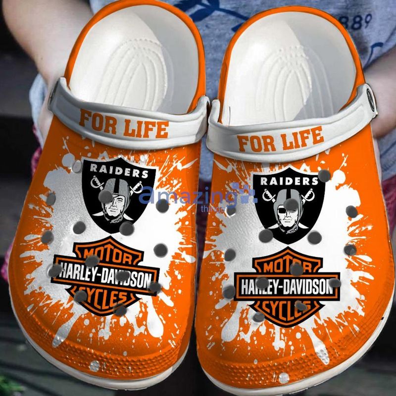 Harley Davidson Motorcycle Las Vegas Raiders For Life Crocs Clogs - NABB336