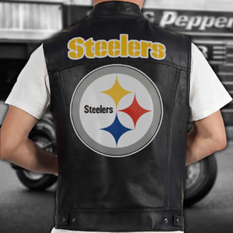 Stocktees Pittsburgh Steelers Nfl Football Black Leather Vest Sport ...