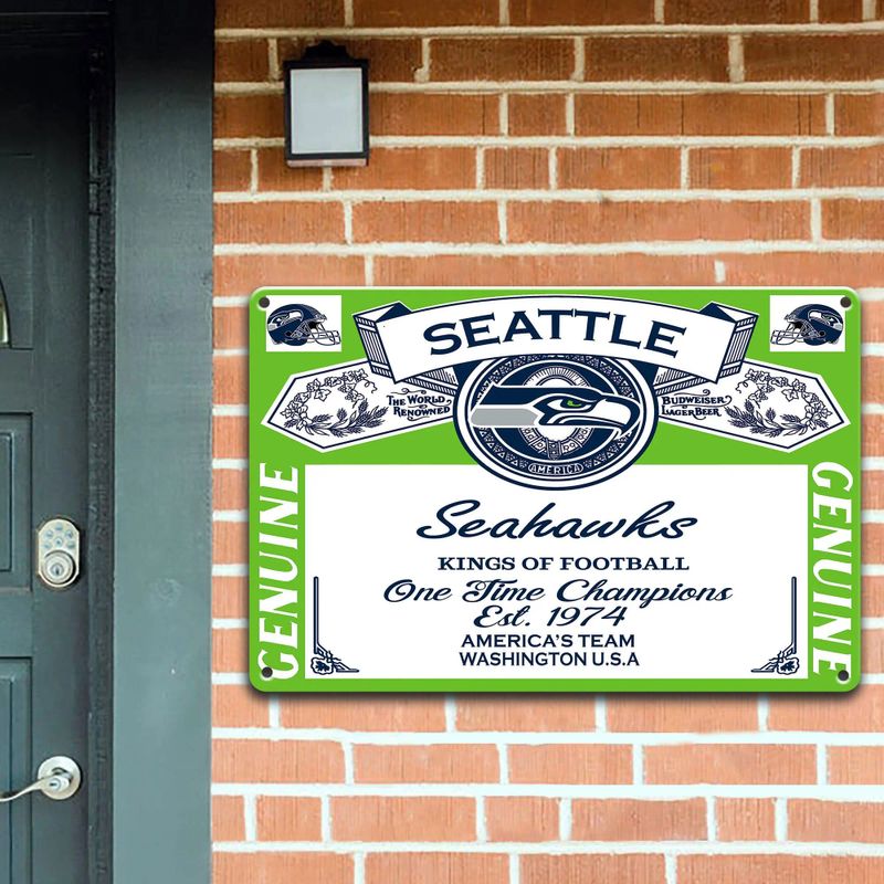 Stocktee NFL Seattle Seahawks Kings Of Football Fan Bud Printed Metal Sign