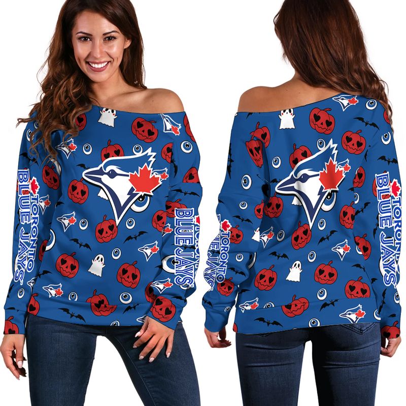 Stocktee Toronto Blue Jays Cute Halloween Allover Print Off Shoulder ...